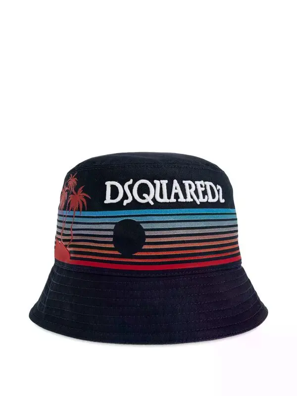 Dsquared2 Palm-print Striped Bucket Hat - Blue