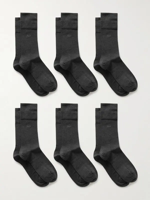 CDLP Set Of Six Intarsia Cotton-blend Crew Socks - Gray