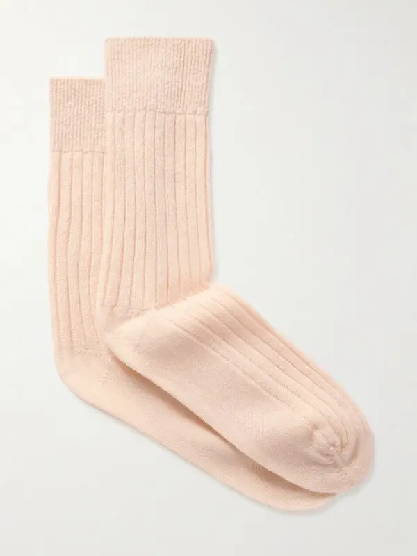 THE ELDER STATESMAN Ribbed Cashmere Socks - Cream