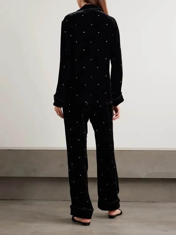 Olivia Von Halle Coco Crystal-embellished Velvet Pajama Set - Black