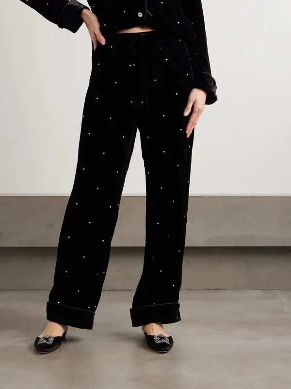 Olivia Von Halle Coco Crystal-embellished Velvet Pajama Set - Black