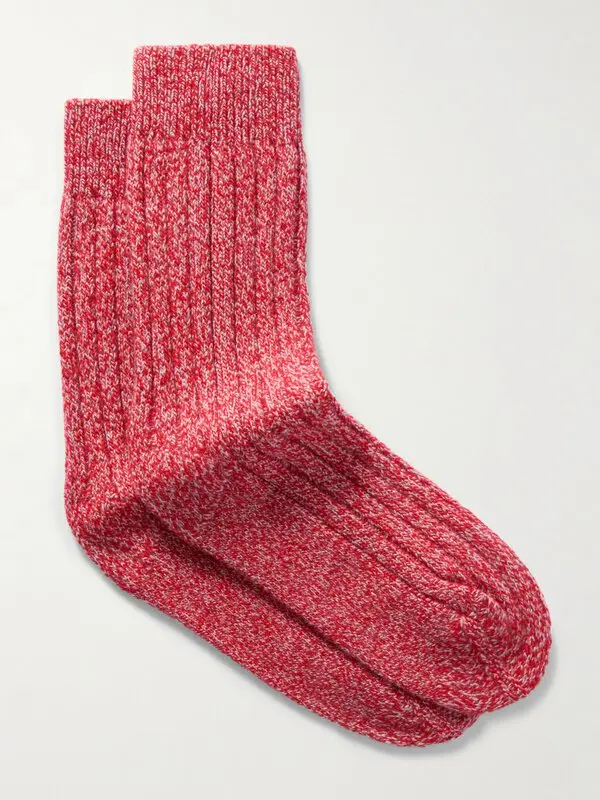 THE ELDER STATESMAN Ribbed Cashmere Socks - Red