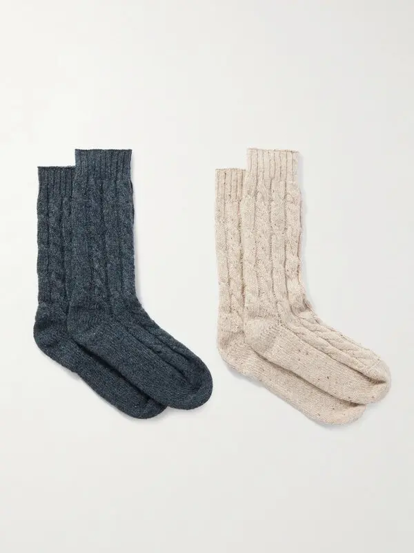 Johnstons Of Elgin Cable-knit Cashmere-blend Socks Set - Multi