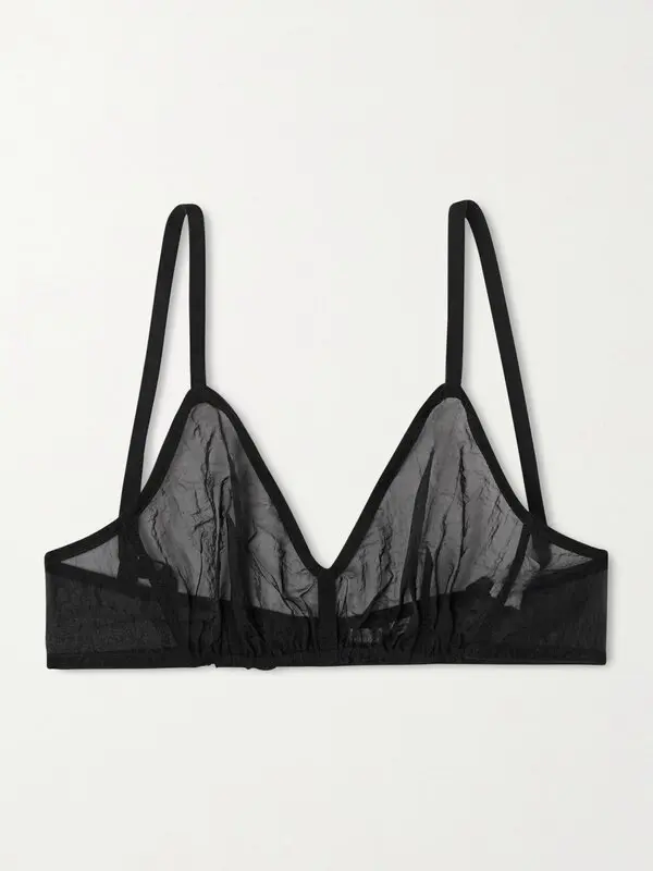 Calvin Klein Solen Crinkled-organza Soft-cup Triangle Bra - Black