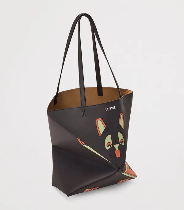 Loewe X Louis Wain Leather Puzzle Fold Tote Bag - Brown