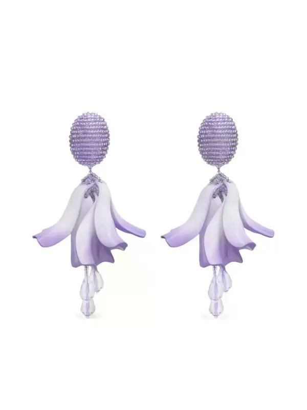 Oscar De La Renta Beaded Floral Drop Earrings - Purple