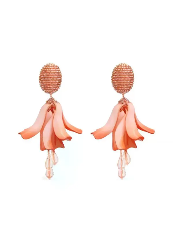 Oscar De La Renta Beaded Floral Dangle Earrings - Orange