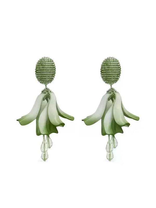 Oscar De La Renta Beaded Floral Clip-on Earrings - Green