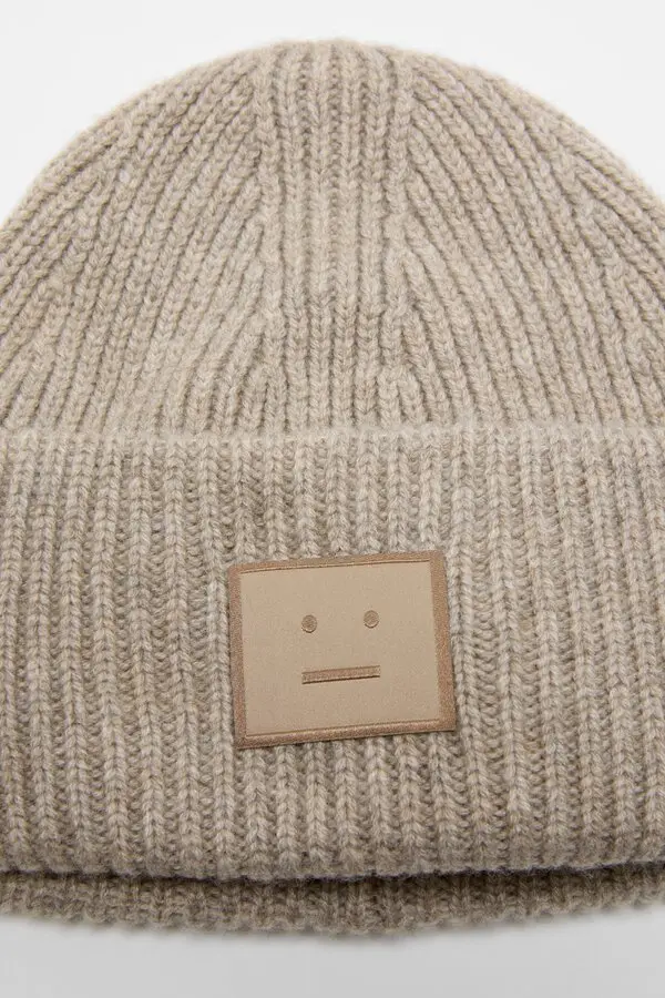 Acne Studios Face Logo Yak Beanie - Greige Melange