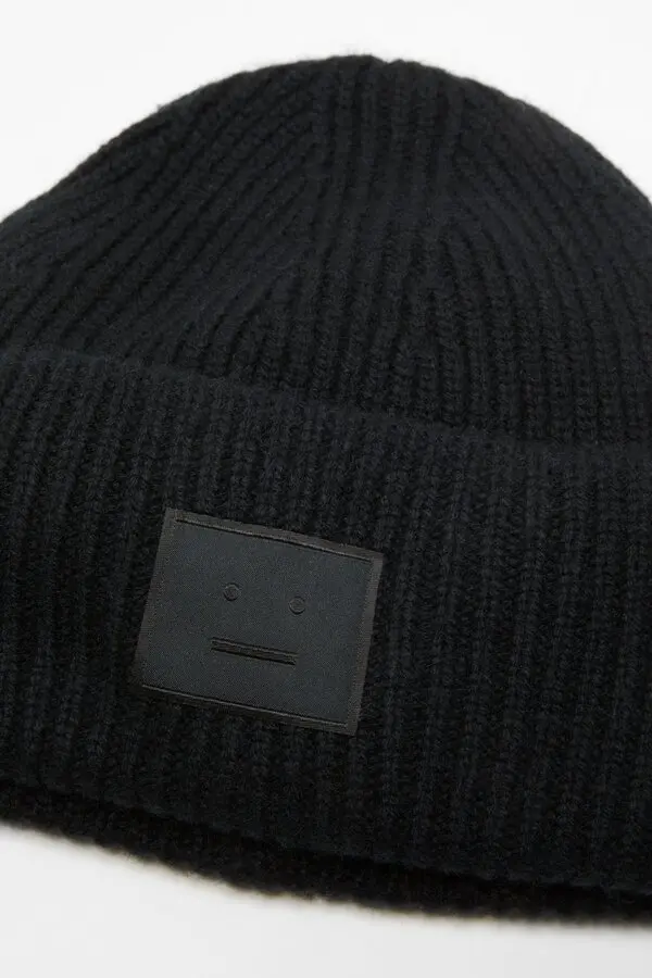 Acne Studios Face Logo Yak Beanie - Black