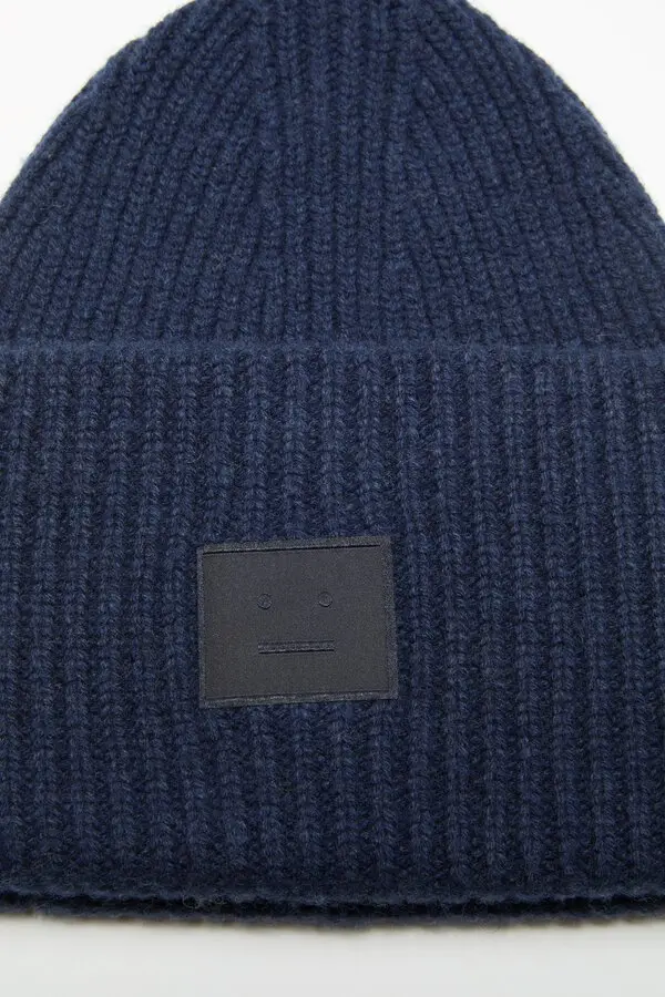 Acne Studios Face Logo Yak Beanie - Navy Melange