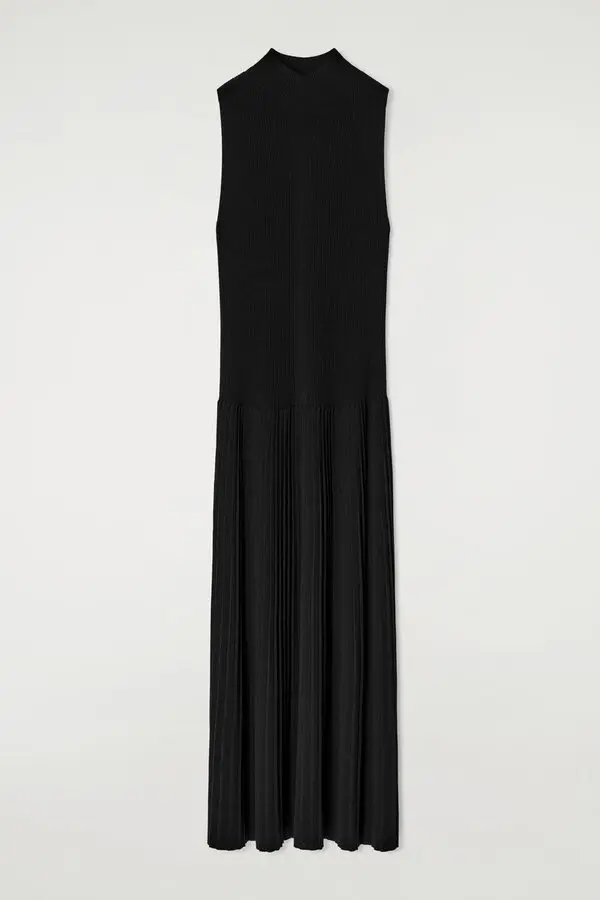 Cos Ribbed Turtleneck Pleated Maxi Dress