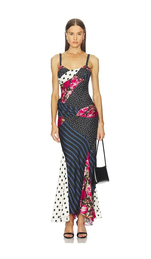 VAILLANT Asymmetric Patchwork Maxi Dress