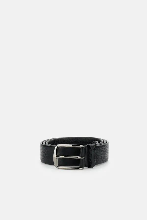 ALBERTO LUTI Leather Belt With Silver Buckle - Black