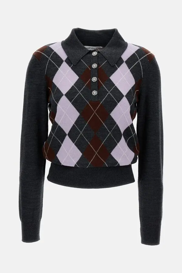SELF-PORTRAIT Argyle Wool Sweater - Multicolor