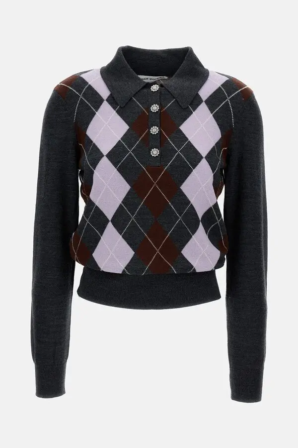 SELF-PORTRAIT Argyle Wool Sweater - Multicolor