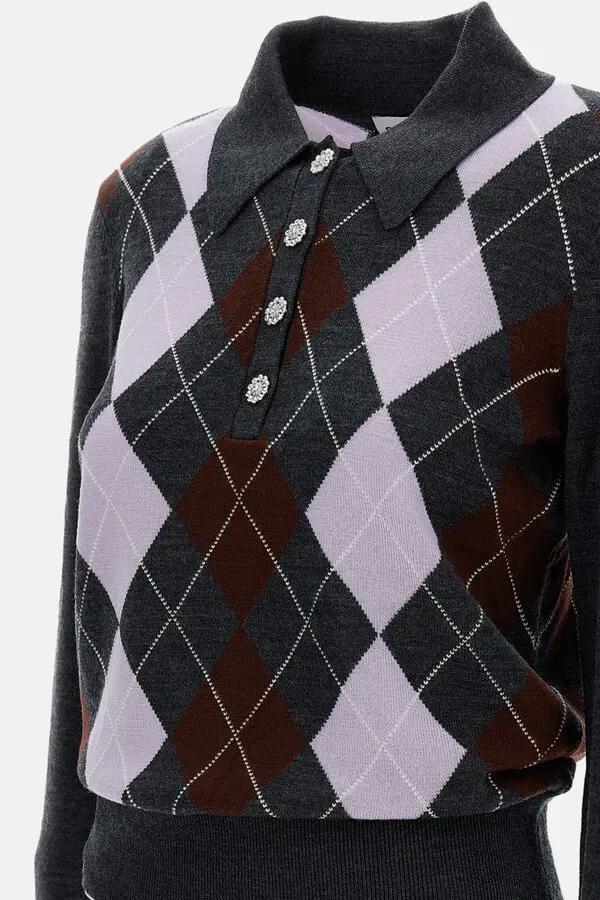 SELF-PORTRAIT Argyle Wool Sweater - Multicolor