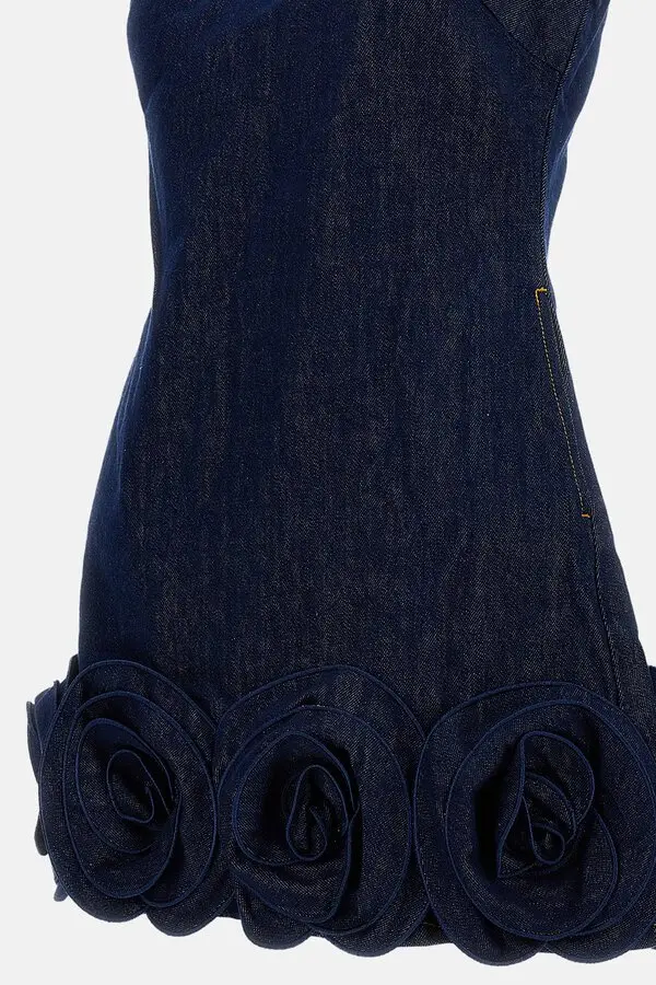 SELF-PORTRAIT Mini Denim Dress With 3d Flowers - Blue