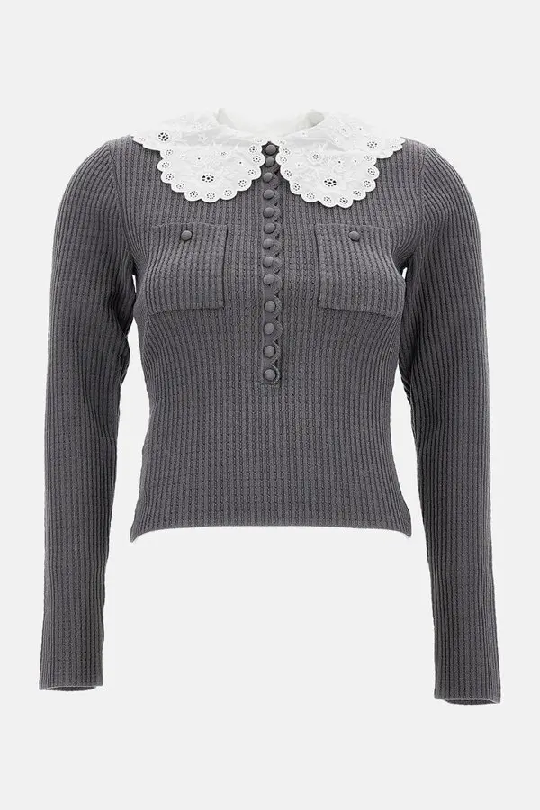 SELF-PORTRAIT Knit Top With Wide Collar