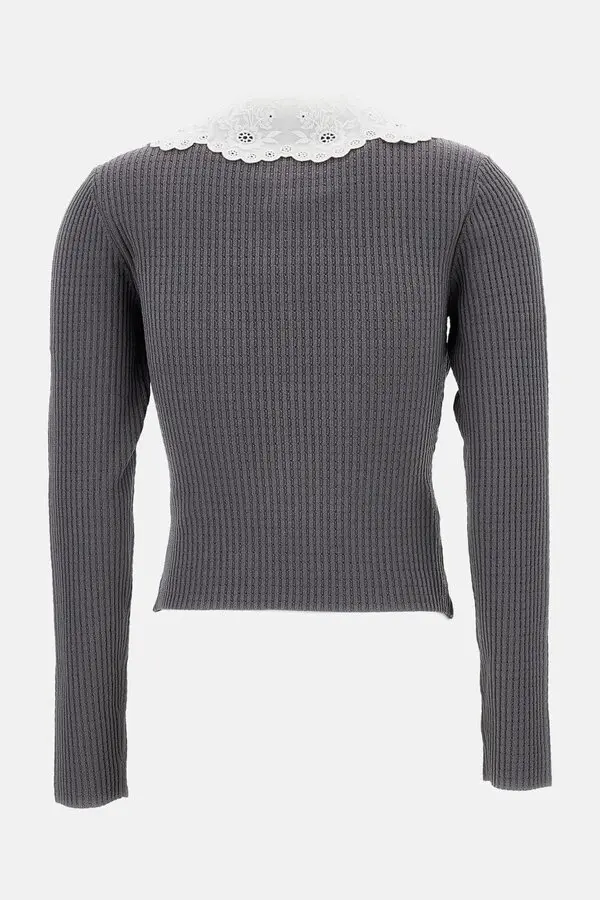 SELF-PORTRAIT Knit Top With Wide Collar