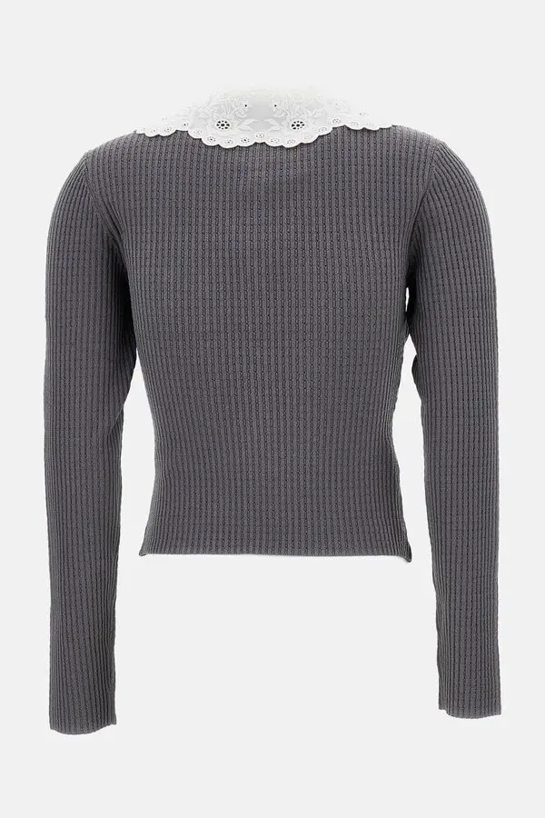 SELF-PORTRAIT Knit Top With Wide Collar - Grey