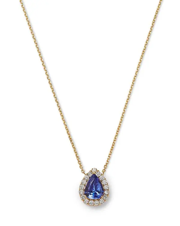 Bloomingdale'S 14k Yellow Gold Tanzanite And Diamond Pendant Necklace - Blue/gold