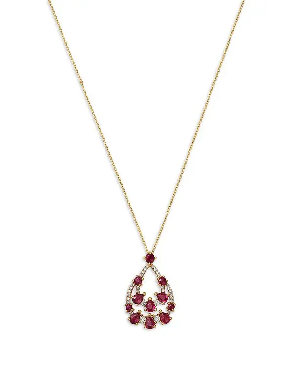 Bloomingdale'S Ruby And Diamond 14k Yellow Gold Pendant Necklace - Red/gold
