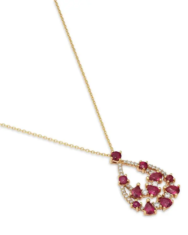 Bloomingdale'S Ruby And Diamond 14k Yellow Gold Pendant Necklace