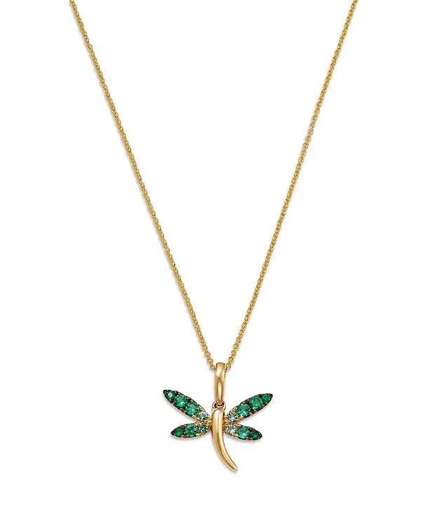 Bloomingdale'S Emerald Ombre Dragonfly Pendant Necklace - Gold