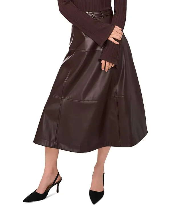 1.State Faux Leather Paneled Belted Midi Skirt