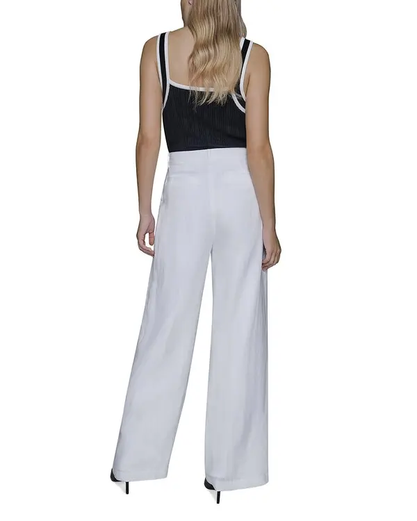 Karl Lagerfeld Paris Linen Blend Wide Leg Pants - Soft White