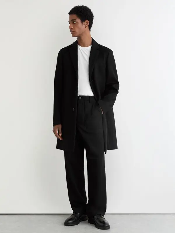 REISS Wool-blend Wide-leg Trousers - Black