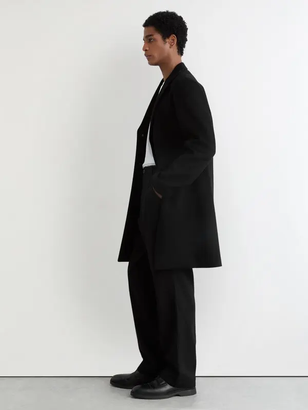 REISS Wool-blend Wide-leg Trousers - Black
