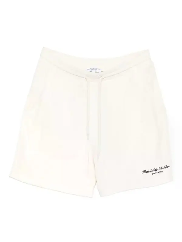 SPORTY & RICH Eden Script Embroidered Mini Shorts - Neutrals
