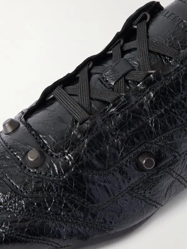 Balenciaga City Studded Crinkled-leather Sneakers - Black