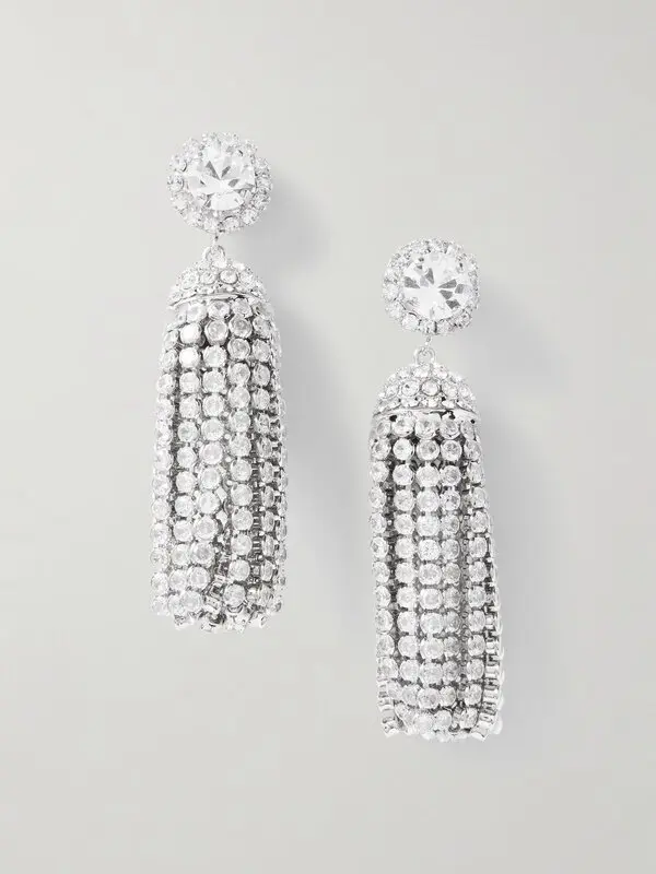 Rabanne Crystal Tasseled Drop Earrings - Silver