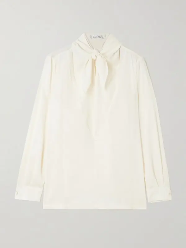 Max Mara Tie-detailed Silk Crepe De Chine Blouse - Neutrals