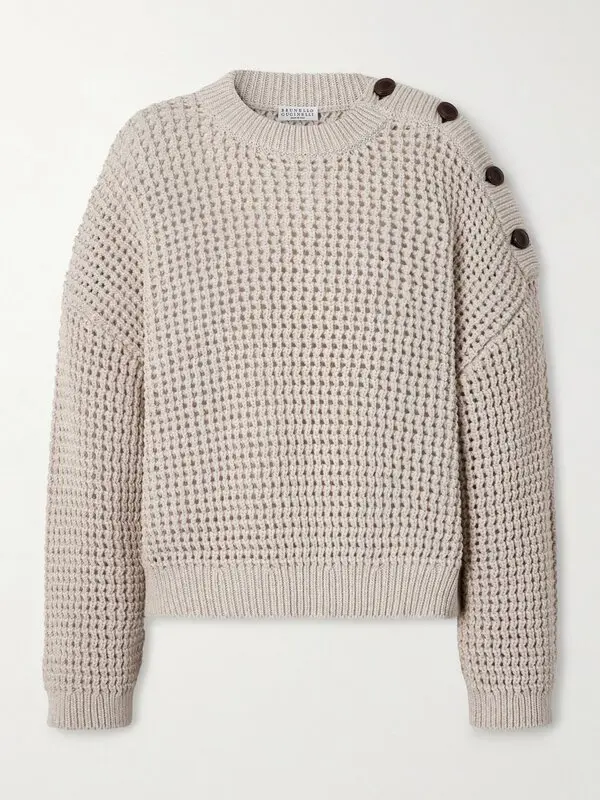 Brunello Cucinelli Open-knit Cotton-blend Sweater - Neutrals