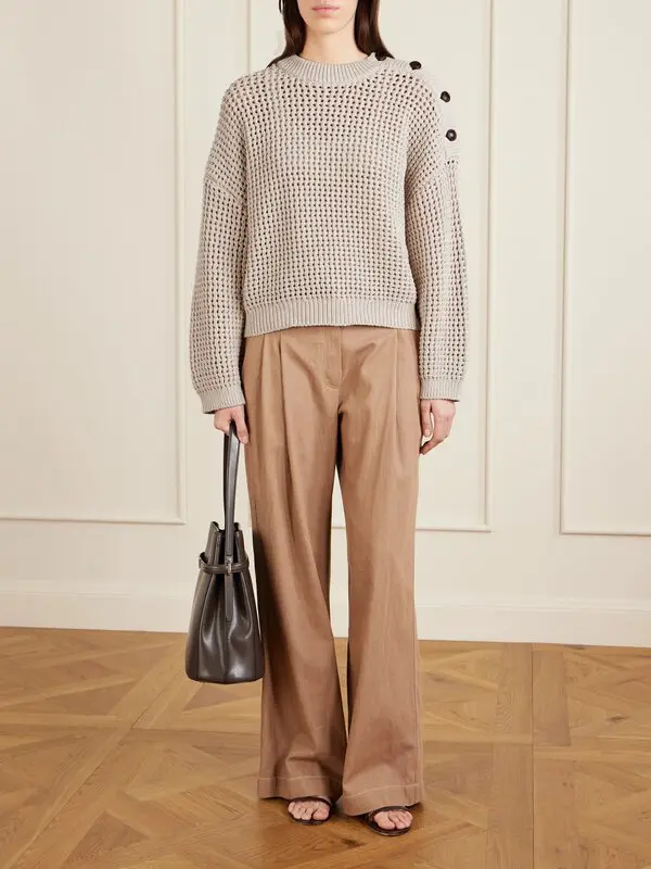 Brunello Cucinelli Open-knit Cotton-blend Sweater - Neutrals