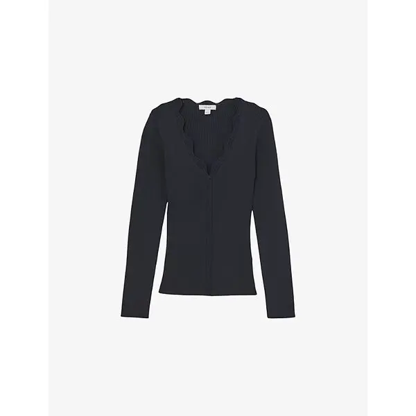 REISS Knitted Top With Crochet Trim - Navy