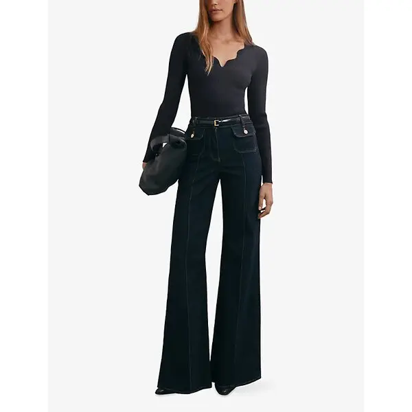 REISS Knitted Top With Crochet Trim - Navy