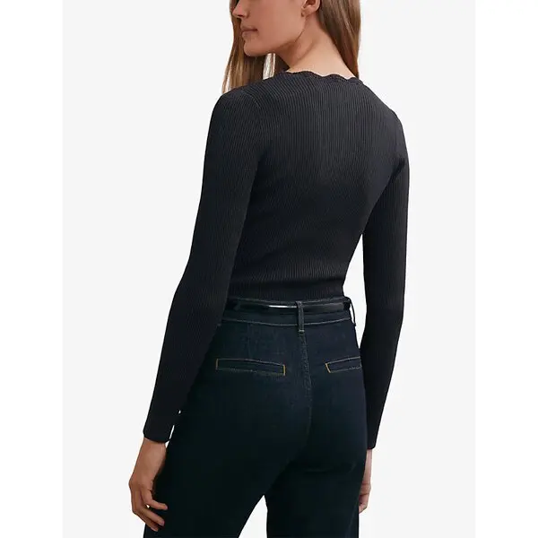 REISS Knitted Top With Crochet Trim - Navy