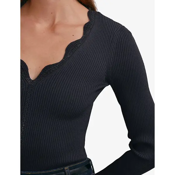 REISS Knitted Top With Crochet Trim - Navy