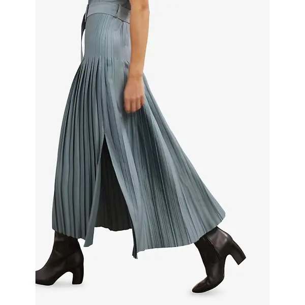 Reiss Ania Roll-neck Belted Pleated Midi Dress - Blue
