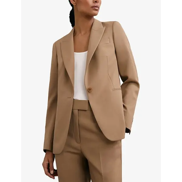 REISS Single-breasted Stretch-woven Blazer - Camel
