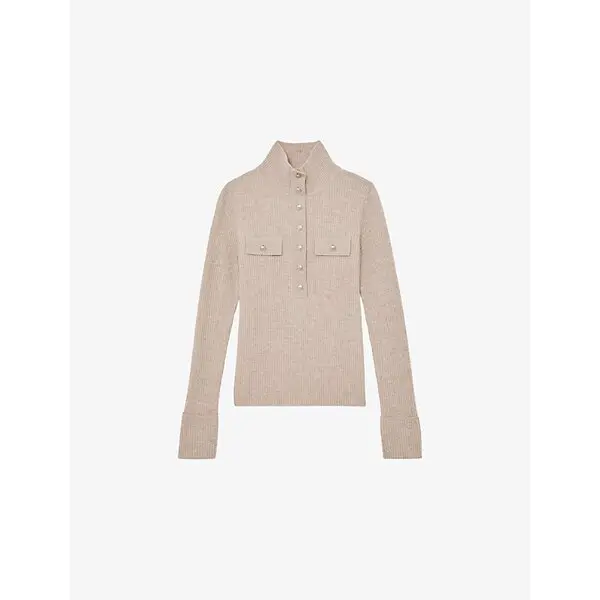 REISS Elly Button-neck Wool Jumper - Neutral
