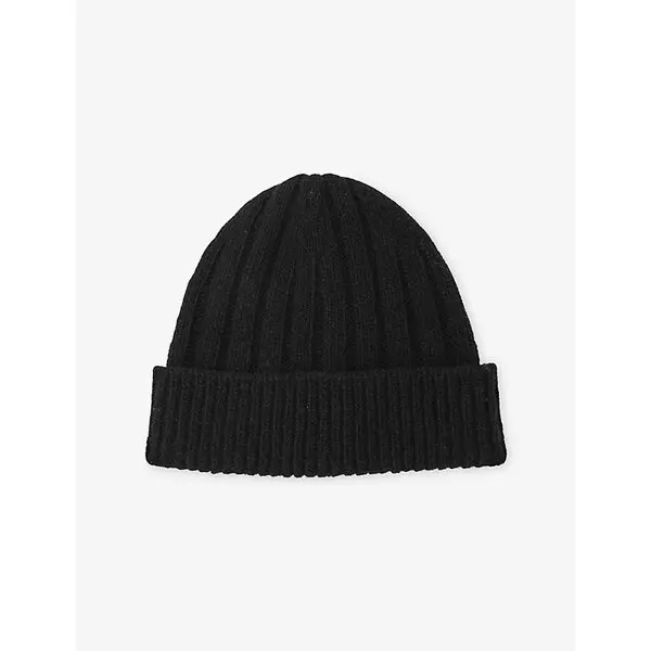 REISS Ribbed Wool-blend Beanie - Black