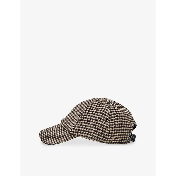 REISS Houndstooth Wool-blend Cap - Brown