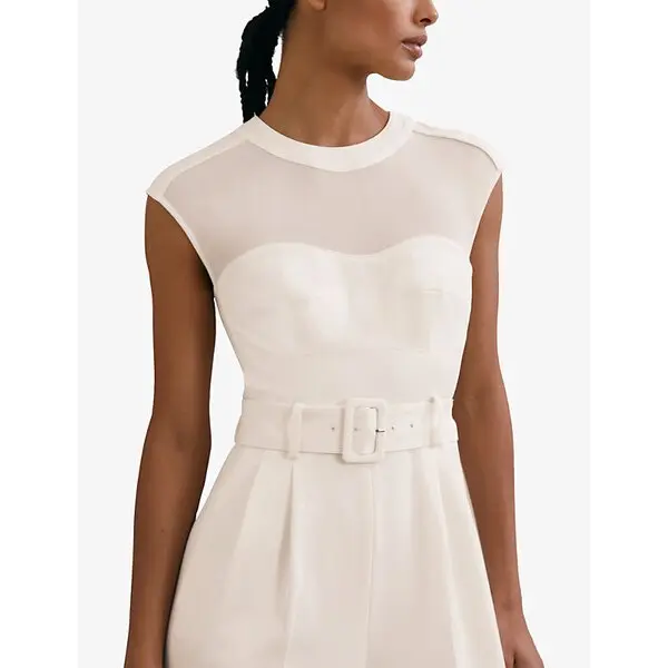 REISS Belted-waist Stretch-woven Jumpsuit