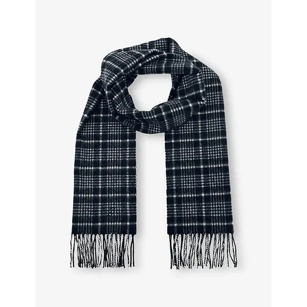 REISS Theo Checked Wool And Cashmere-blend Scarf - Navy